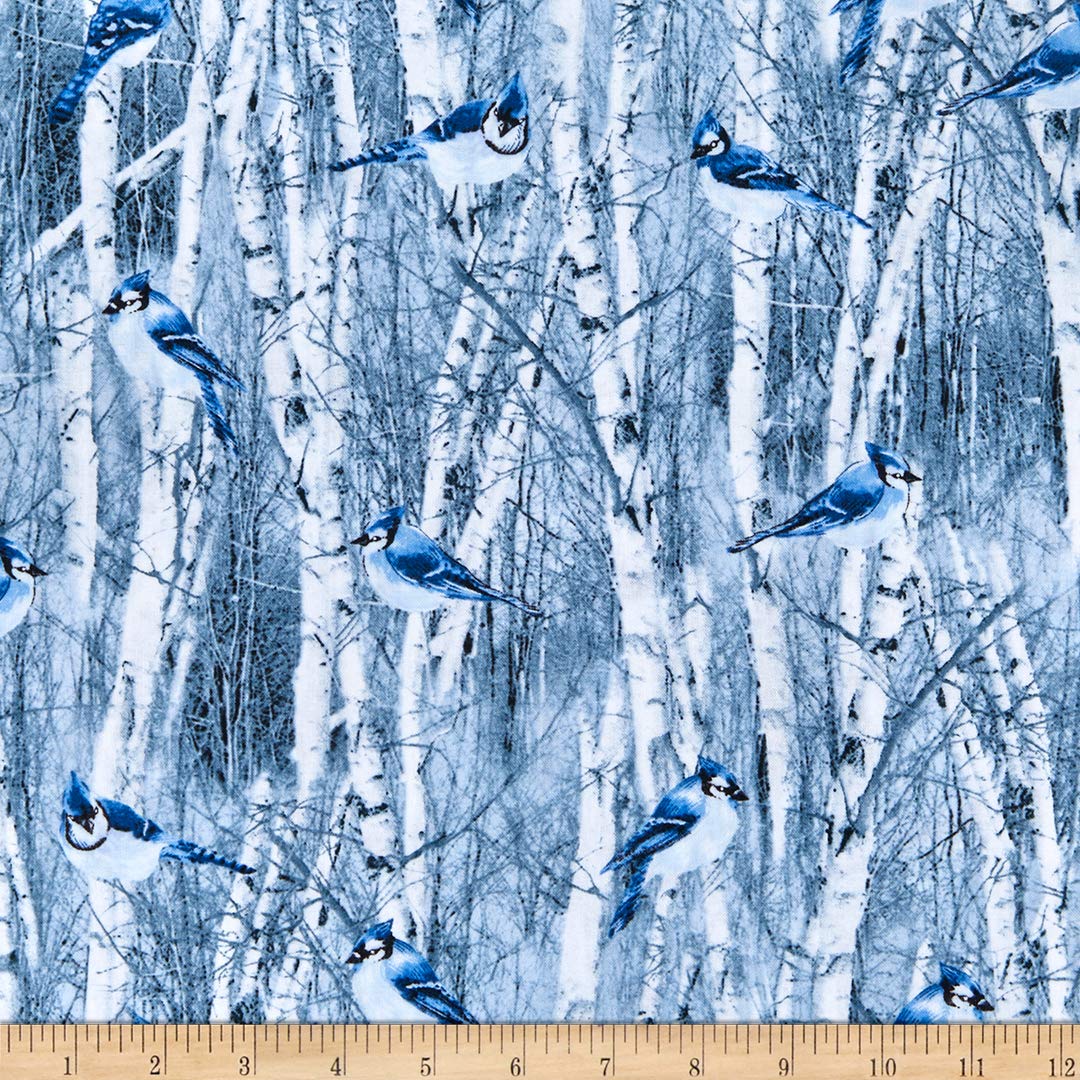 Timeless Treasures Winter Hike Blue Jays Blue, Fabric by the Yard