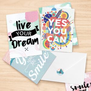 Deeplay Motivational Encouragement Greeting Cards, 24 Packs Holographic Inspirational Quote Cards, Get Well, Appreciation and Kindness Cards for Colleagues, Classmates, Family and Friend