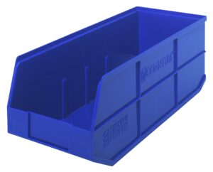 quantum storage k-ssb483bl-4 4-pack stackable plastic shelf bin, 20-1/2" x 8-1/4" x 7", blue