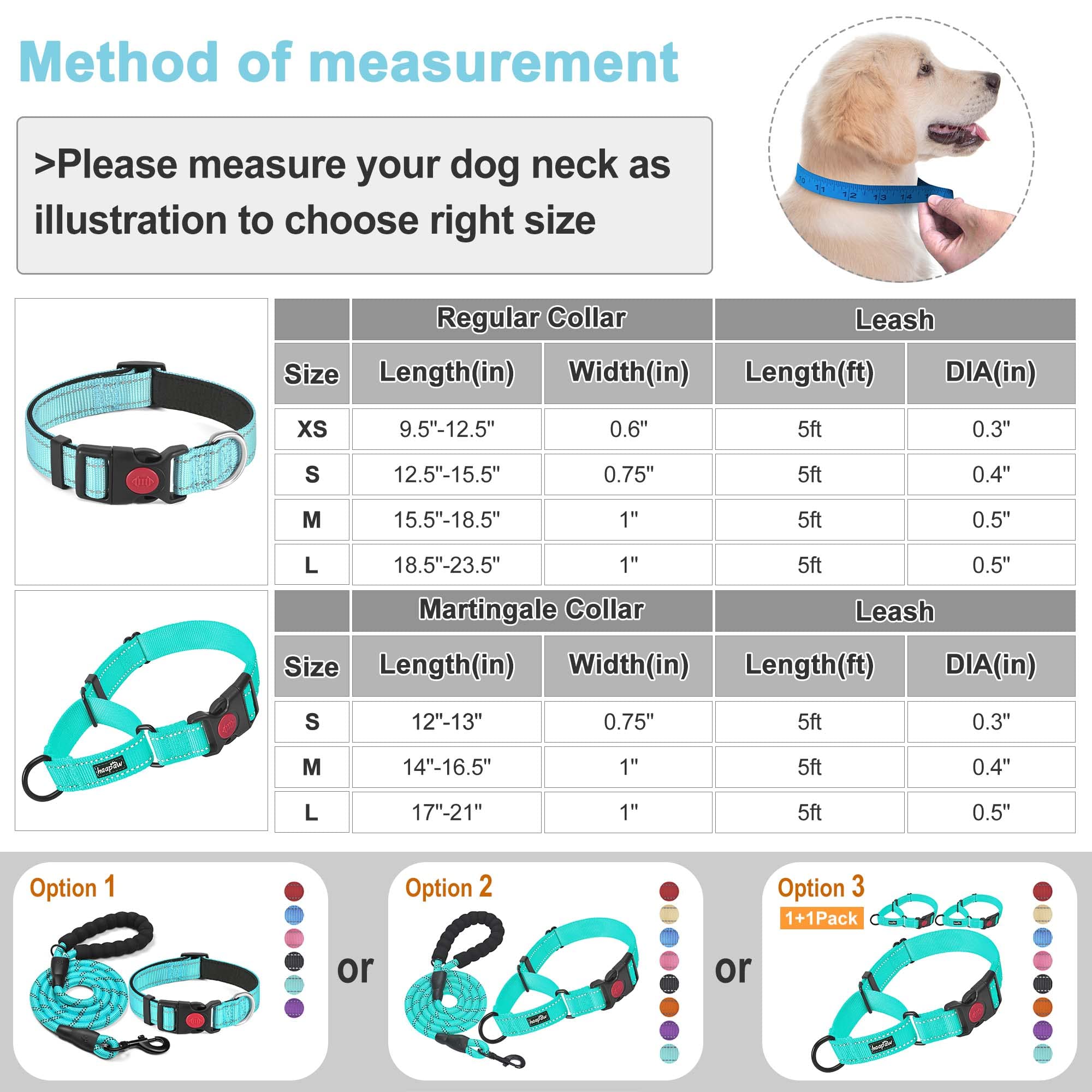 haapaw 2 Packs Martingale Dog Collar with Quick Release Buckle Reflective Dog Training Collars for Small Medium Large Dogs