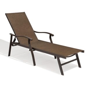 crestlive products chaise lounge chair outdoor with armrest, pool lounge chairs, aluminum with adjustable 5 backrest for patio, poolside, yard, deck, backyard (brown)