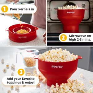 The Original HotPop Silicone Popcorn Maker - Microwave Popcorn Popper - Collapsible Bowl, Heat-Resistant, Easy to Clean, Ideal for Family Movie Nights, 15-Cup Capacity - Cherry