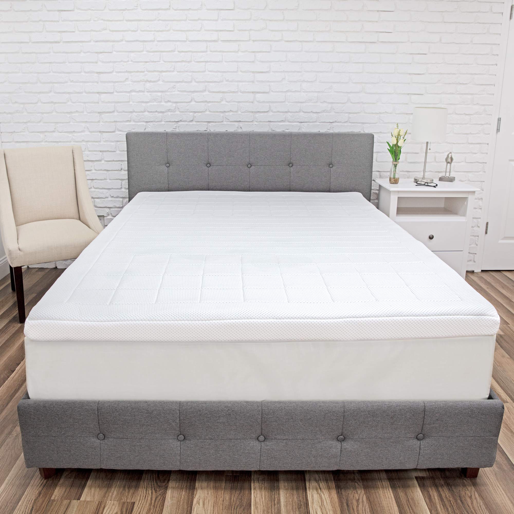 SensorPEDIC Euro Majestic 3-Zone Quilted Memory Foam 3-Inch Bed Topper, Full, White