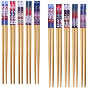 glamfields 10pairs handmade natural bamboo chopsticks healthy asian japanese korean noodles sushi chopsticks set reusable gift tableware-cute cat drawing