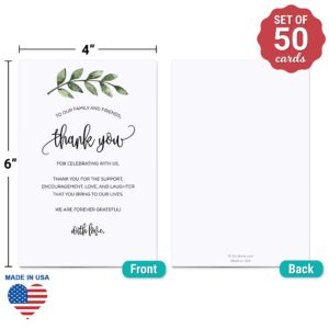 321Done Greenery Thank You Place Setting Cards, 4x6 White, Made in USA - Watercolor Green Leaves, Table Placecards for Wedding, Party, Retirement, Graduation, Birthday, Shower, Baby, Bridal, 50-Pack