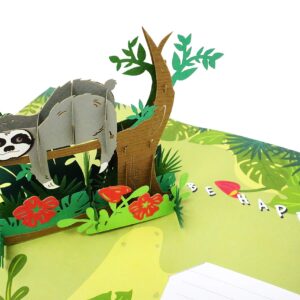 Take It Easy Fun Sloth - 3D Pop Up Greeting Card For All Occasions - Love, Birthday, Christmas, Goodluck, Congrats, Get Well - Message Note for Personalized - Amazing Gift - Thick Envelope, Fold Flat