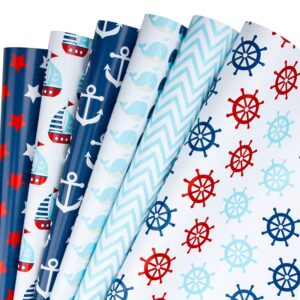 wrapaholic wrapping paper sheet - nautical anchors blue design for birthday, holiday, wedding, baby shower - 1 roll contains 6 sheets - 17.5 inch x 39.3 inch per sheet