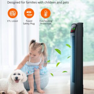 Tower Fan, 65°Oscillating Cooling Fan Powerful Floor Fan with Remote, LED Display, 9 Modes, Easy Clean, Up to 12H Timer, Bladeless Standing Fan Portable for the Whole Room Home Office