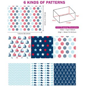 WRAPAHOLIC Wrapping Paper Sheet - Nautical Anchors Blue Design for Birthday, Holiday, Wedding, Baby Shower - 1 Roll Contains 6 Sheets - 17.5 inch X 39.3 inch Per Sheet