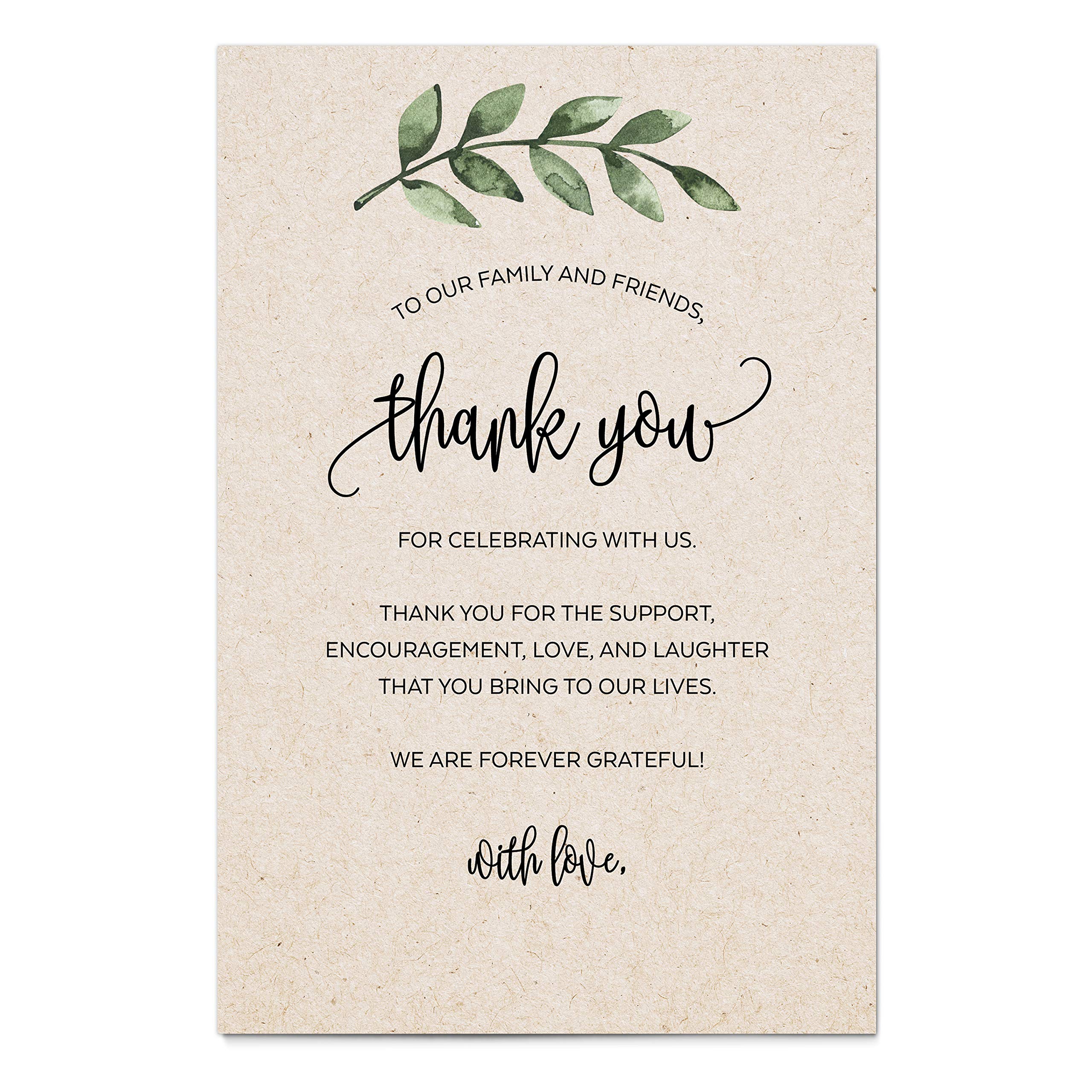 321Done 4x6 Greenery Thank You Place Setting Cards, Tan - Made in USA, Watercolor Green Leaves, Table Placecards for Wedding, Party, Retirement, Graduation, Birthday, Shower, Baby, Bridal - Set of 50