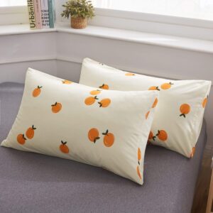 LAMEJOR Duvet Cover Set Queen Size Orange Tangerine Fruit Pattern Luxury Soft Bedding Set Comforter Cover (1 Duvet Cover+3 Pillowcases) Off-White