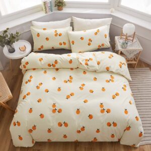 lamejor duvet cover set queen size orange tangerine fruit pattern luxury soft bedding set comforter cover (1 duvet cover+3 pillowcases) off-white