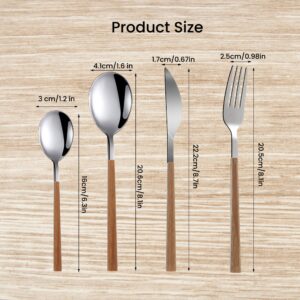 EORTA Set of 4 Flatware Stainless Steel Fork/Spoon/Knife/Teaspoon with Simulated Wooden Handle Cutlery Dinnerware for Home, Kitchen, Restaurant, Gift