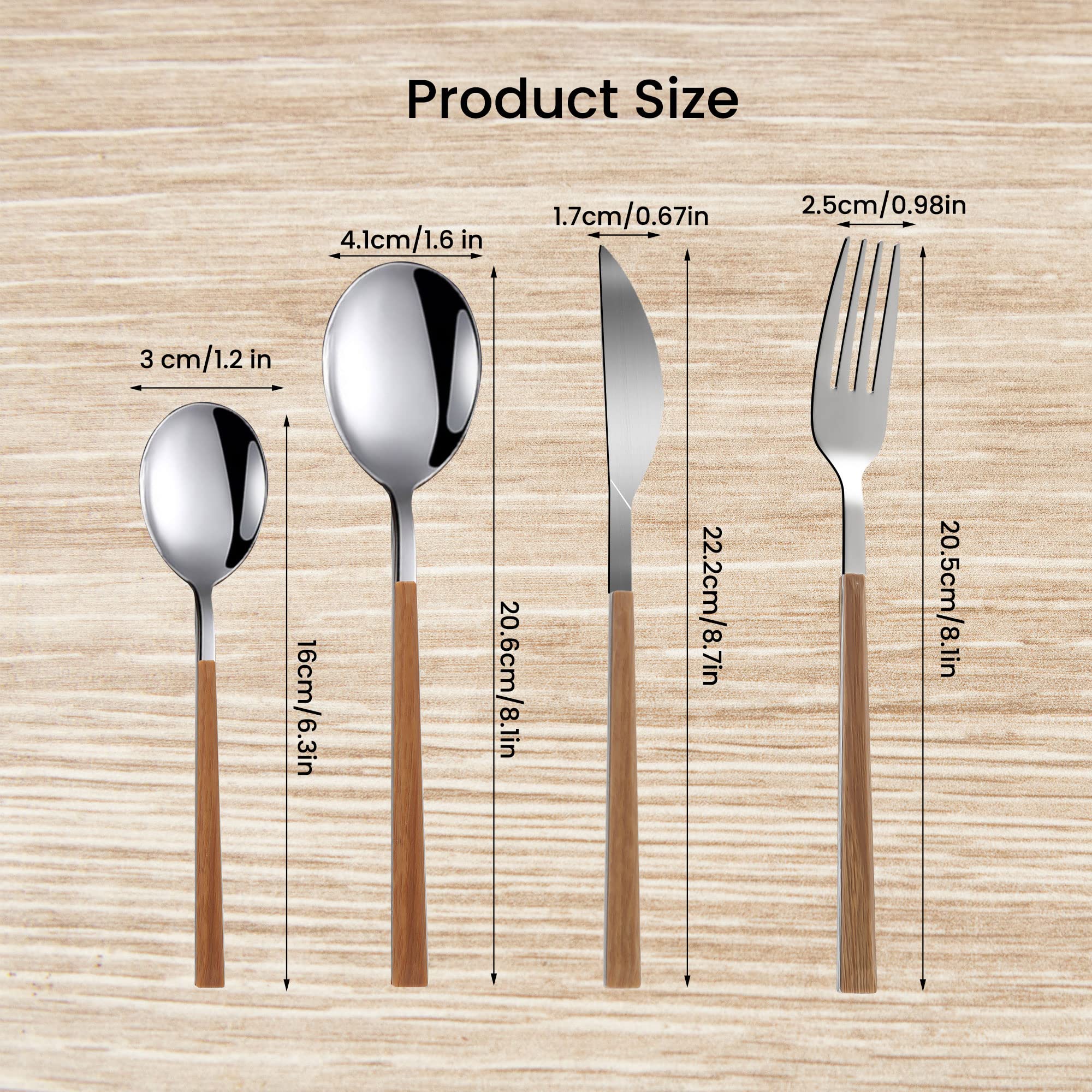 EORTA Set of 4 Flatware Stainless Steel Fork/Spoon/Knife/Teaspoon with Simulated Wooden Handle Cutlery Dinnerware for Home, Kitchen, Restaurant, Gift