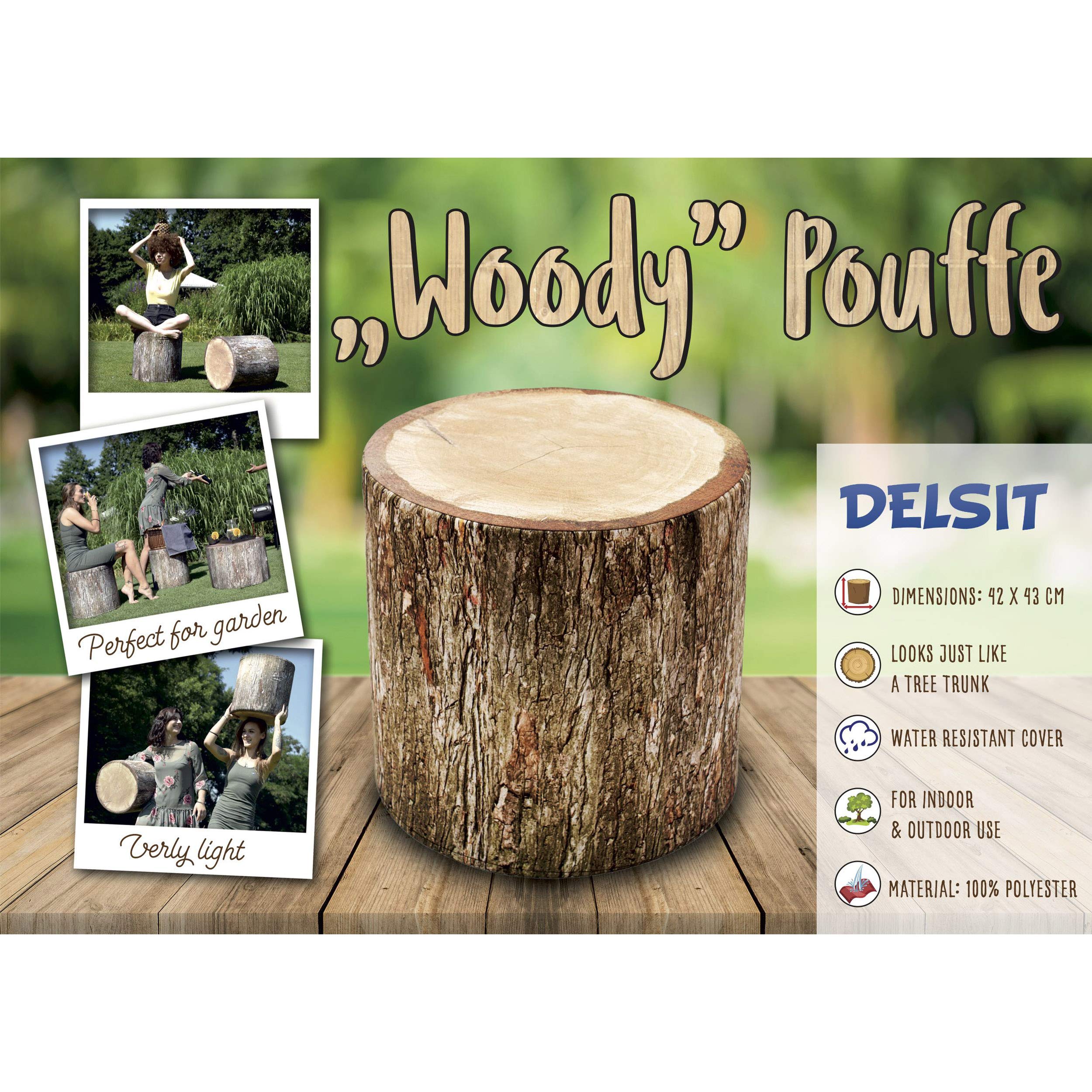 Delsit Woody Outdoor Pouf Ottoman - European Made Waterproof & Lightweight Round Seat - Stylish Home Decor & Living Room Furniture -Versatile Footrest & Seating for Indoor & Outdoor | Original Print