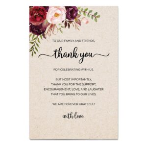 321done thank you table place setting cards (set of 50) large 4x6 with love, wedding, party, retirement, graduation, birthday, shower, baby bridal - made in usa - watercolor red roses floral tan