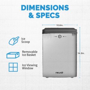 NewAir Nugget Ice Maker, Sonic Speed Countertop Crunchy Ice Pellet Machine 40 lbs. of Ice a Day in Stainless Steel, Self Cleaning Function and BPA-Free Parts - NIM040SS00