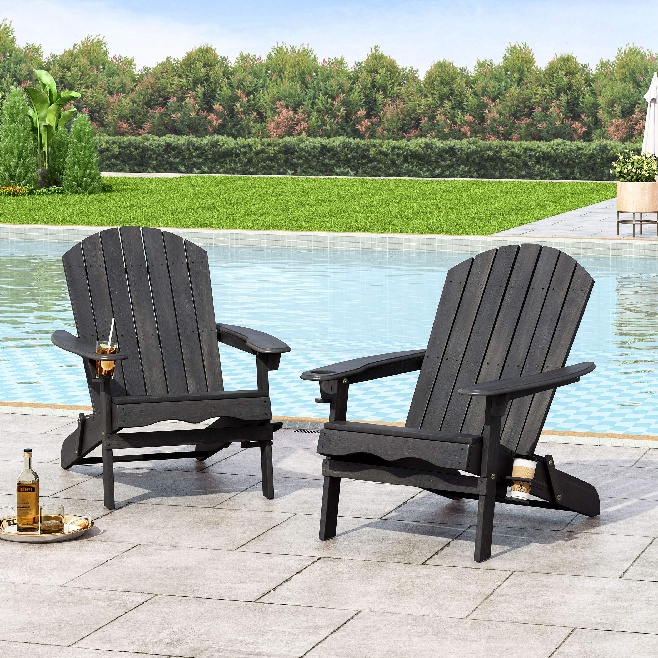 Christopher Knight Home Duncan Outdoor Acacia Wood Folding Adirondack Chairs (Set of 2), Dark Gray