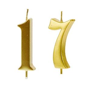 Bailym Gold 17th Birthday Candles, Number 17 Cake Topper for Birthday Decorations