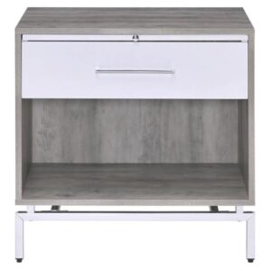 Acme Cistus Wooden Accent Table in Weathered Gray Oak and White