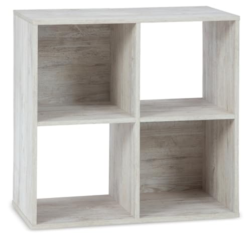 Signature Design by Ashley Paxberry Coastal 4 Cube Storage Organizer or Bookcase, Whitewash