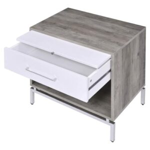 Acme Cistus Wooden Accent Table in Weathered Gray Oak and White