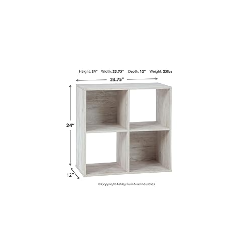 Signature Design by Ashley Paxberry Coastal 4 Cube Storage Organizer or Bookcase, Whitewash