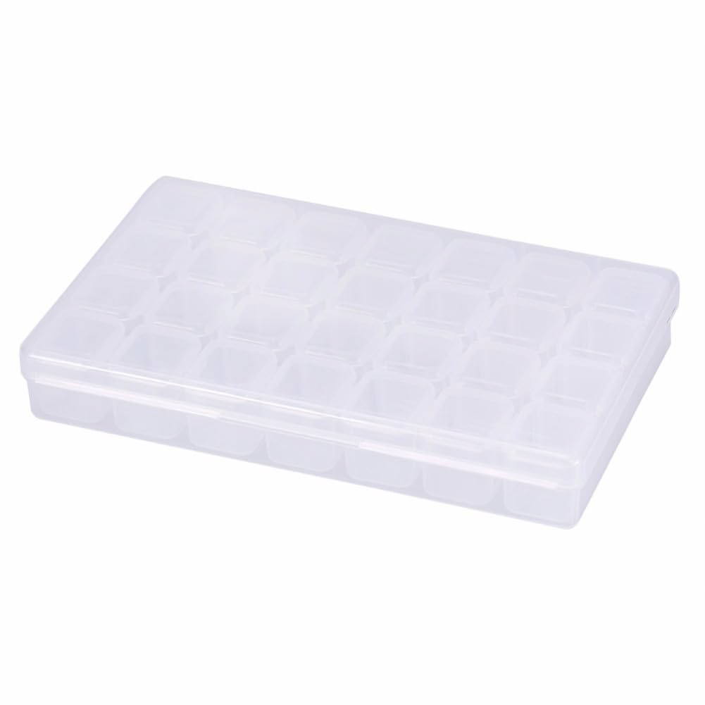 AKOAK 28-Compartment Transparent Plastic Storage Box, Separate Lid, Transparent Compartment, Nail Art Storage Box, Jewelry, Rhinestone, Beads, Screws, Organizer Container