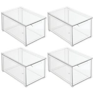 mDesign Plastic Stackable Closet Storage Organizer Bins with Pull Out Drawer for Cabinet, Desk, Shelf, Cupboard, or Dresser Organization - Lumiere Collection - 4 Pack - Clear