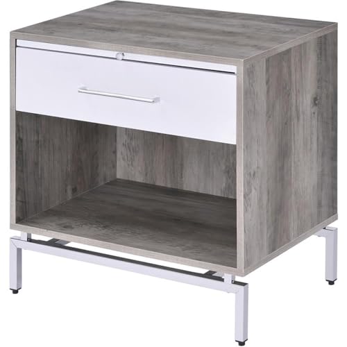 Acme Cistus Wooden Accent Table in Weathered Gray Oak and White