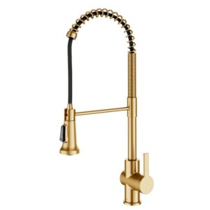 kraus britt 2nd gen commercial style pull-down single handle kitchen faucet in brushed brass, kpf-1691bb