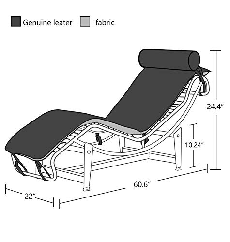 Patio Lounge Chair, Le Corbusier LC-4 Lounge Recliner Replica with Genuine Leather and Headrest, Adjustable Chair for Pool Side Outdoor Yard Lawn (Light Brown)