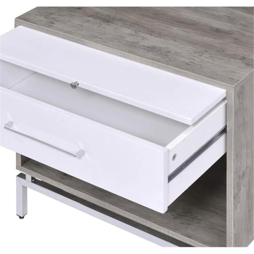 Acme Cistus Wooden Accent Table in Weathered Gray Oak and White