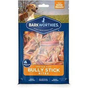 barkworthies protein-rich bully stick bites (16oz. bag) - all-natural rawhide alternative