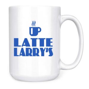 latte larry's coffee shop coffee mug - funny cute graphic ceramic coffee mug coffee mugs tea cup fun novelty gift 15 oz