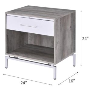 Acme Cistus Wooden Accent Table in Weathered Gray Oak and White