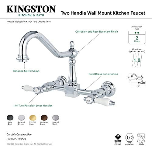 Kingston Brass KS1240BPL Bel-Air Bridge Kitchen Faucet, Matte Black