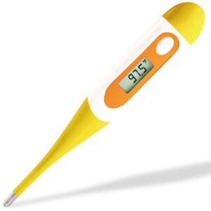 digital oral thermometer for adults baby infant thermometer,easy@home medical thermometer,basal body temperature thermometer for rectal mouth underarm with fever alarm emt-021-yellow