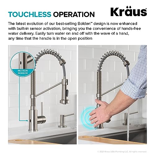 KRAUS Bolden Touchless Sensor Commercial Style 2-Function Single Handle Pull Down Kitchen Faucet in Matte Black, KSF-1610MB