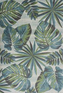 new home tropical palm leaves 5'3 x 7'7 area rug in teal/green