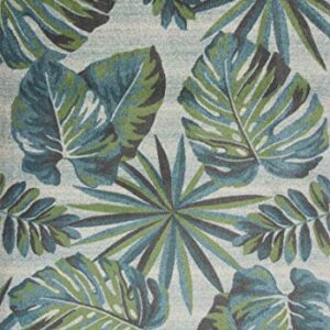 NEW HOME Tropical Palm Leaves 5'3 x 7'7 Area Rug in Teal/Green