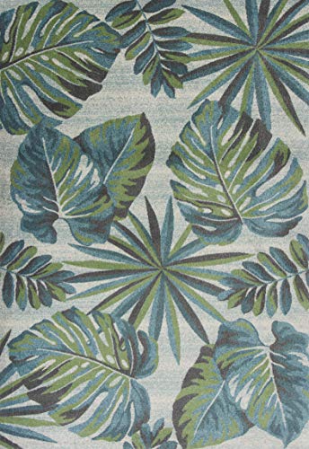 NEW HOME Tropical Palm Leaves 5'3 x 7'7 Area Rug in Teal/Green