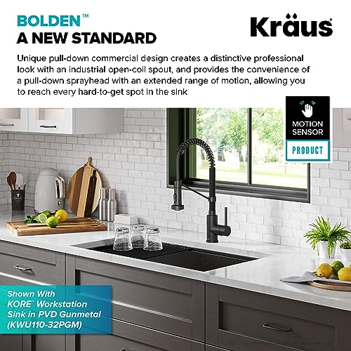 KRAUS Bolden Touchless Sensor Commercial Style 2-Function Single Handle Pull Down Kitchen Faucet in Matte Black, KSF-1610MB