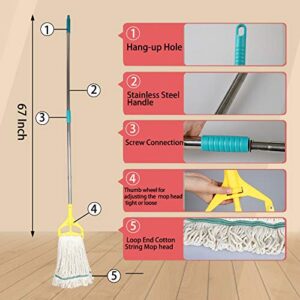 OFO Loop-End String Wet Mop, Heavy Duty Commercial Industrial Dust Mop , 67inch Stainless Steel Pole ,2- Pack