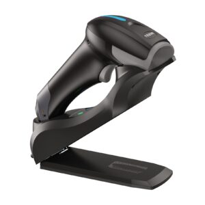 teemi 1d 2d bluetooth barcode scanner with intelligent usb cradle wall mounted, auto activate omni-directional hands-free scanning, wireless charging and bluetooth 5.0 technology (black)