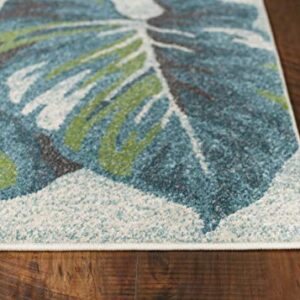 NEW HOME Tropical Palm Leaves 5'3 x 7'7 Area Rug in Teal/Green