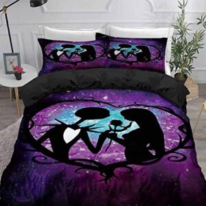 Vankie Nightmare Before Christmas Duvet Cover Sets, Jack and Sally Valentine's Day Rose Decor, 100% Microfiber Galaxy Bedding Set with Pillow Shams 3PCS Bedding, No Comforter King Size