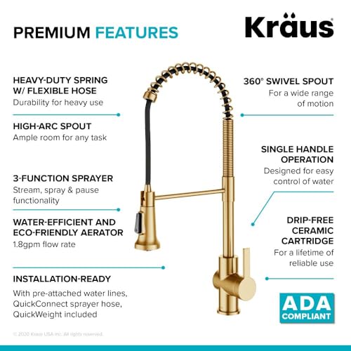 KRAUS Britt 2nd Gen Commercial Style Pull-Down Single Handle Kitchen Faucet in Brushed Brass, KPF-1691BB