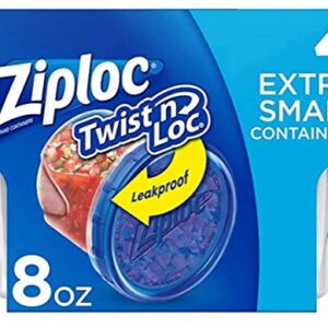 Ziploc Twist 'n Loc, Storage Containers for Food, Travel and Organization, Dishwasher Safe, Extra Small Round, 4 Count