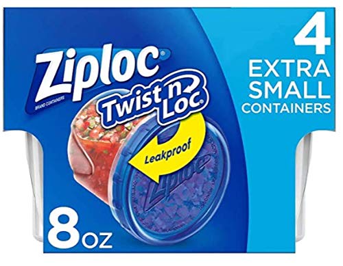 Ziploc Twist 'n Loc, Storage Containers for Food, Travel and Organization, Dishwasher Safe, Extra Small Round, 4 Count